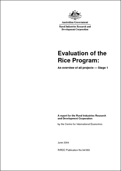 Evaluation of the Rice Program: an overview of all projects – stage 1 ...