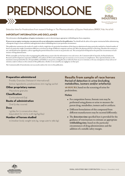 Prednisolone information sheet | AgriFutures Australia