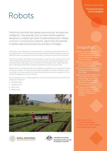 Transformative Technology Fact Sheet – Robots | AgriFutures Australia