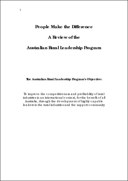 People Make The Difference A Review Of The Australian Rural