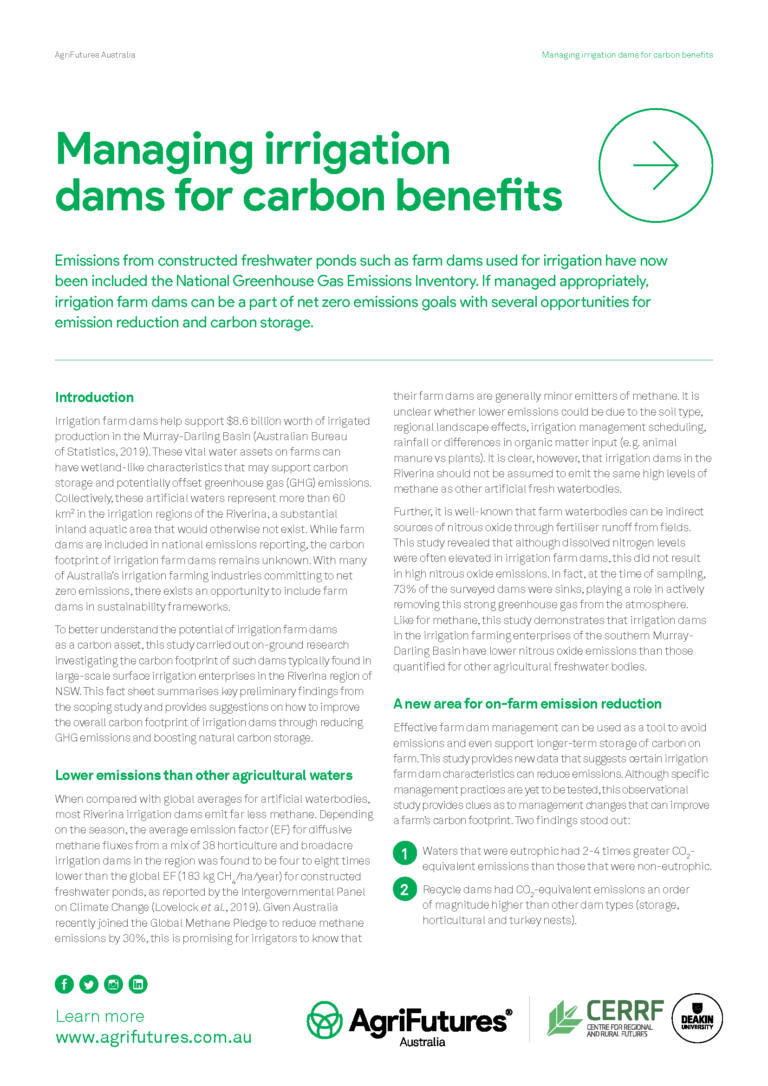 Fact sheet: Managing irrigation dams for carbon benefits | AgriFutures ...