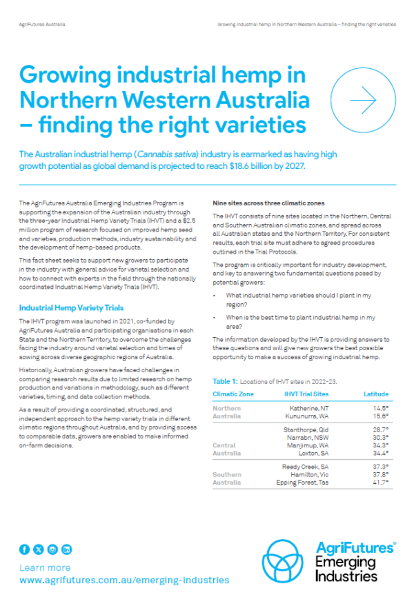 Fact sheet: Growing industrial hemp in Northern Western Australia | AgriFutures Australia