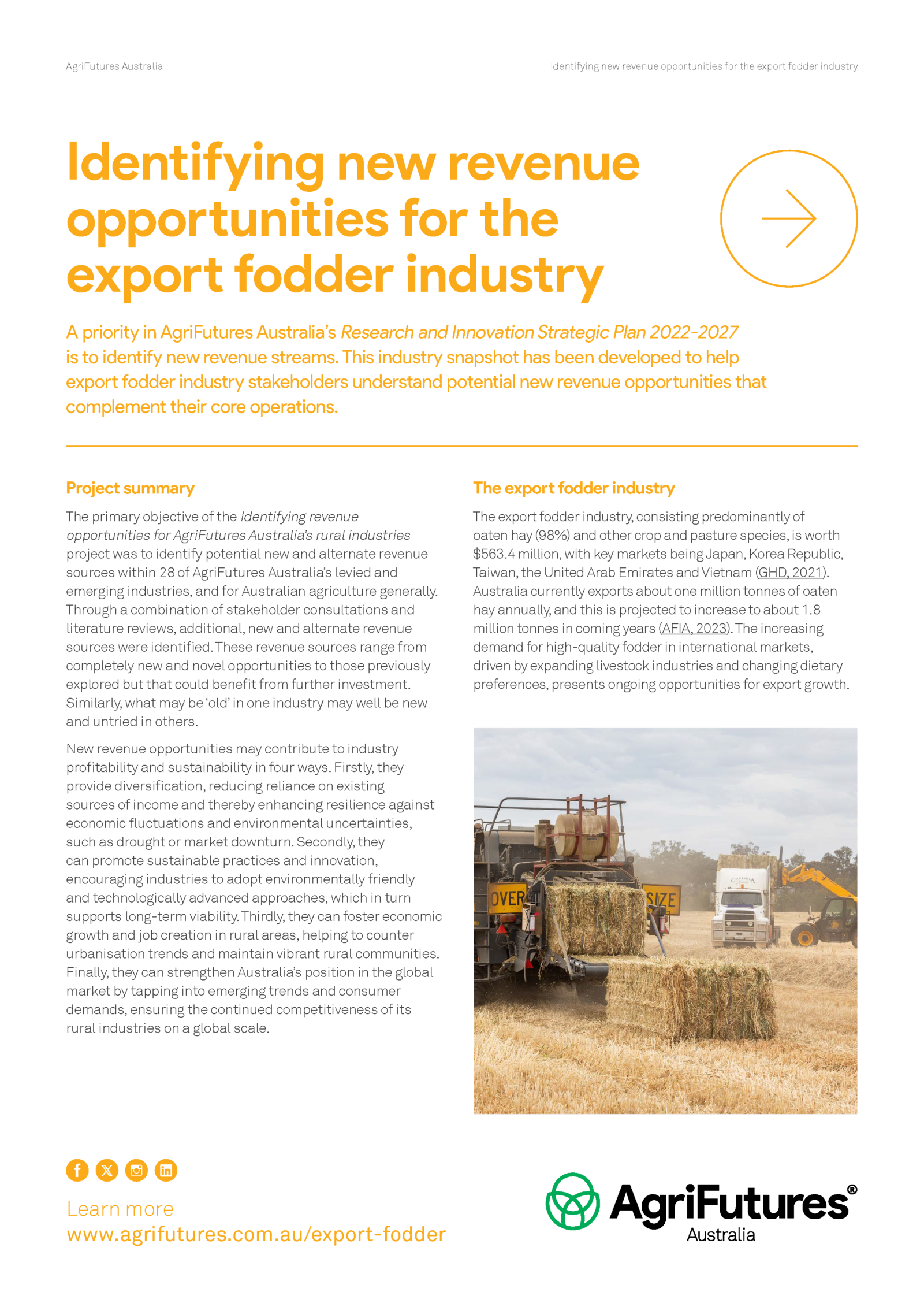 Fact sheet: Identifying new revenue opportunities for the export fodder ...