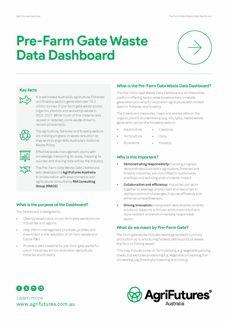 Fact sheet: Pre-Farm Gate Waste Data Dashboard | AgriFutures Australia